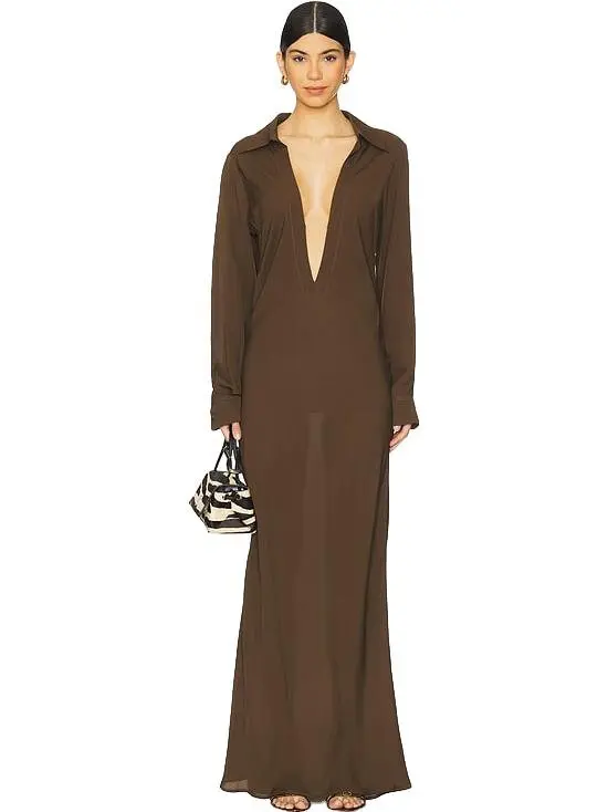 Courtney Zheng Isla Deep V Gown - Chocolate