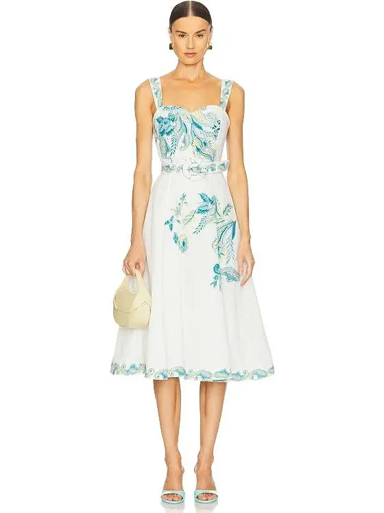 Hemant & Nandita Midi Dress With Buckle Belt - White Floral