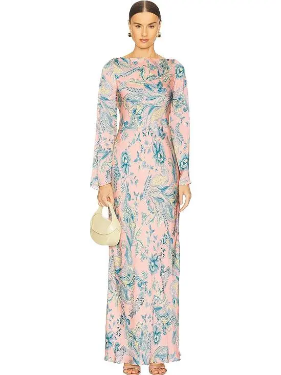 Hemant & Nandita Long Printed Dress - Pink Blue Mix
