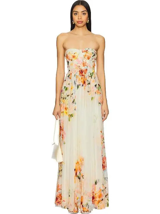 Hemant & Nandita Corsetted Long Dress - Ivory Floral
