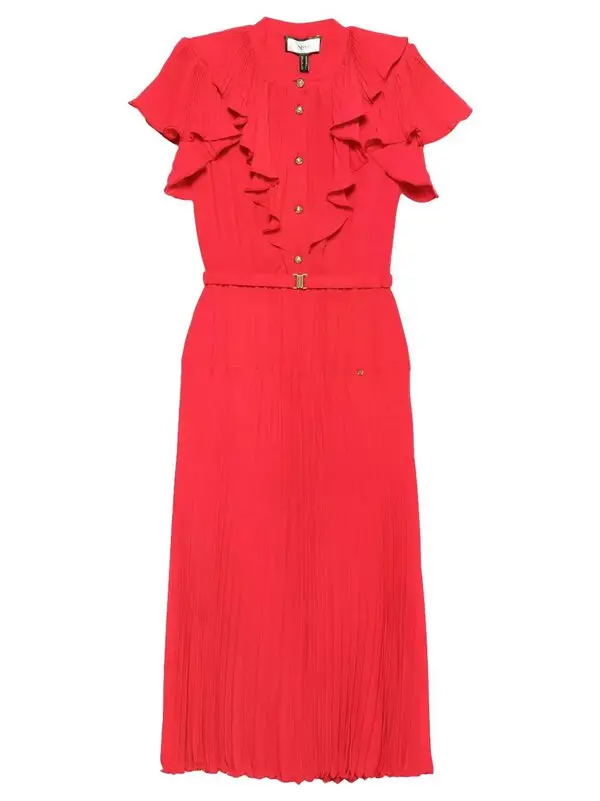 NISSA Pleated Midi Dress - Red