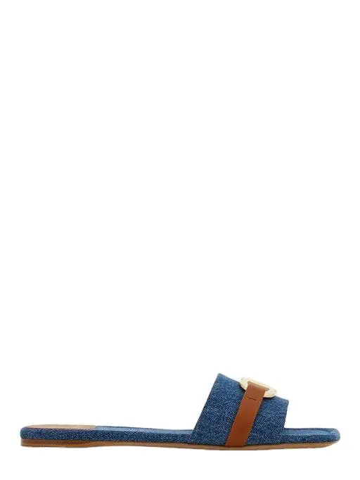 FERRAGAMO Flat Slide With Gancini Ornament - Denim