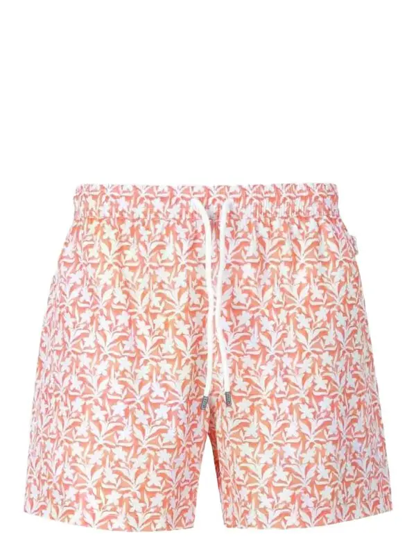 Fedeli Floral-print Swim Shorts - Orange