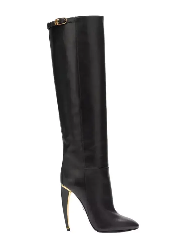 Roberto Cavalli Knee-high Boots With Sculpted Heel - Black