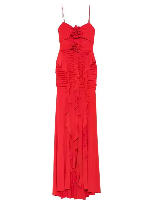NISSA Floral-appliqué Maxi Dress - Red