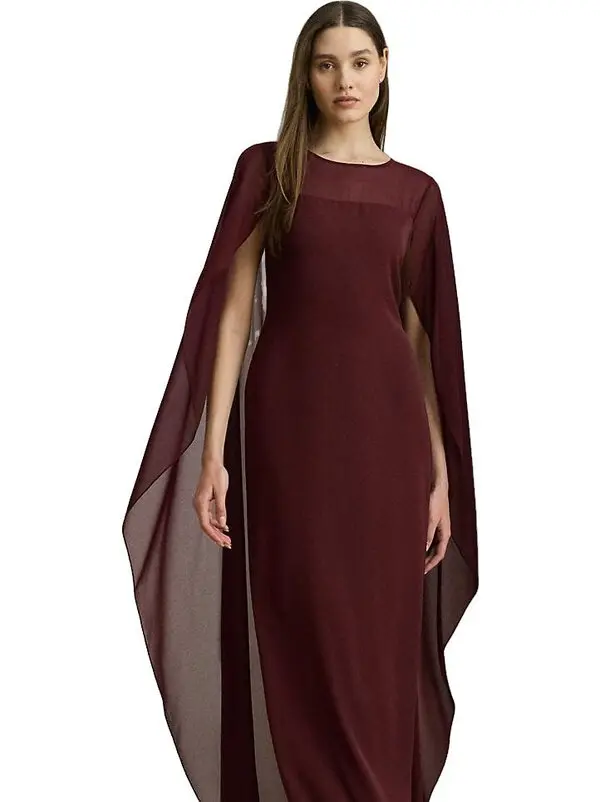 Ralph Lauren Cape Georgette Gown - Dark Garnet