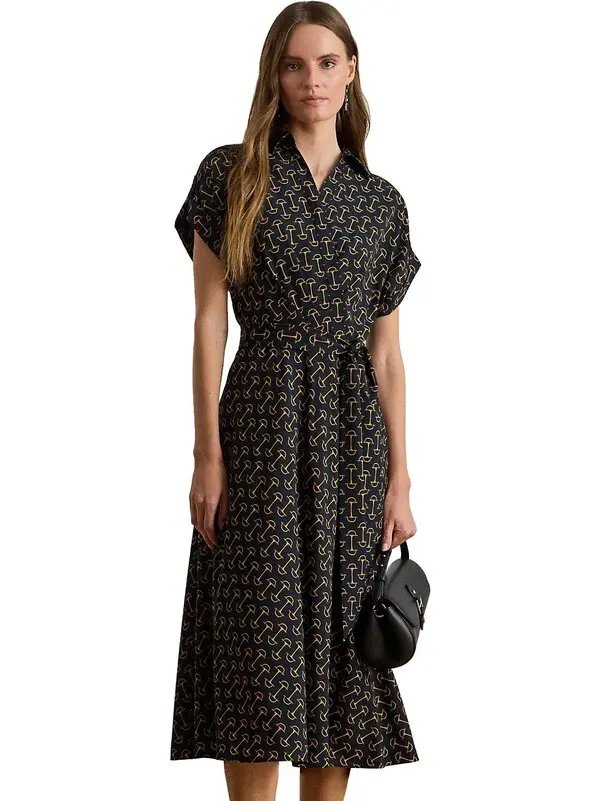 Ralph Lauren Geo-print Belted Crepe Dress - Navy Multi