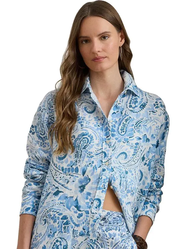 Ralph Lauren Relaxed Fit Paisley Linen Shirt - White/blue