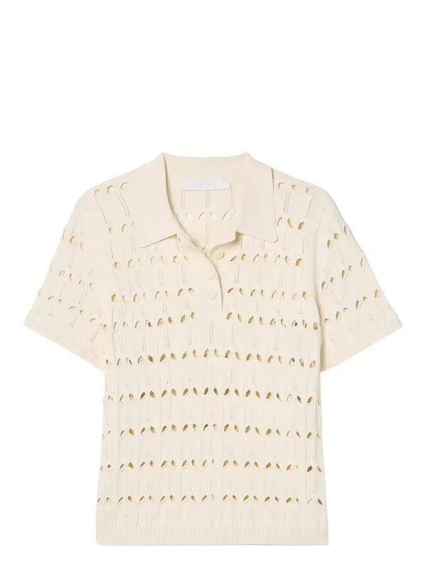 Zimmermann Rhiannon Cutout Pointelle-knit Polo Shirt - Cream