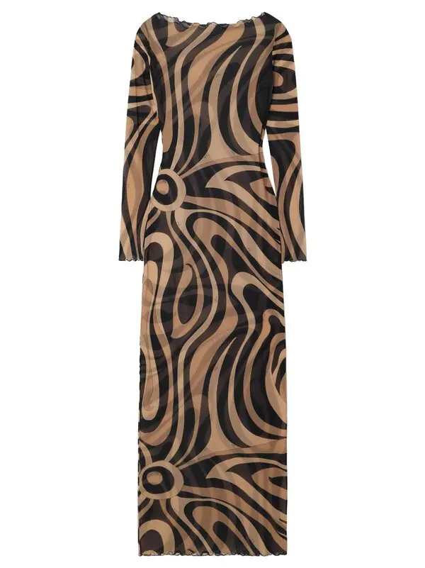 Emilio Pucci Marmo Printed Mesh Maxi Dress - Black