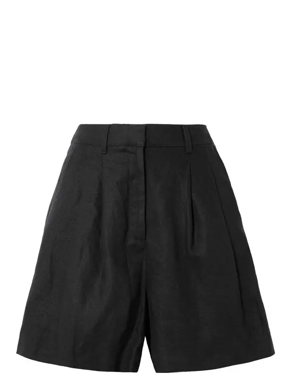 Posse Marchello Pleated Linen Bermuda Shorts - Black