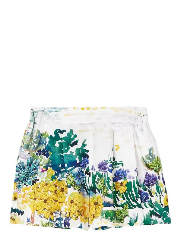 MARY KATRANTZOU Vallo Pleated Printed Twill Shorts - Blue
