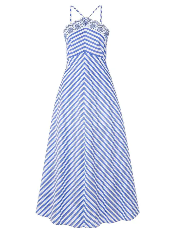 Loretta Caponi Castiglione Striped Cotton-poplin Midi Dress - Blue