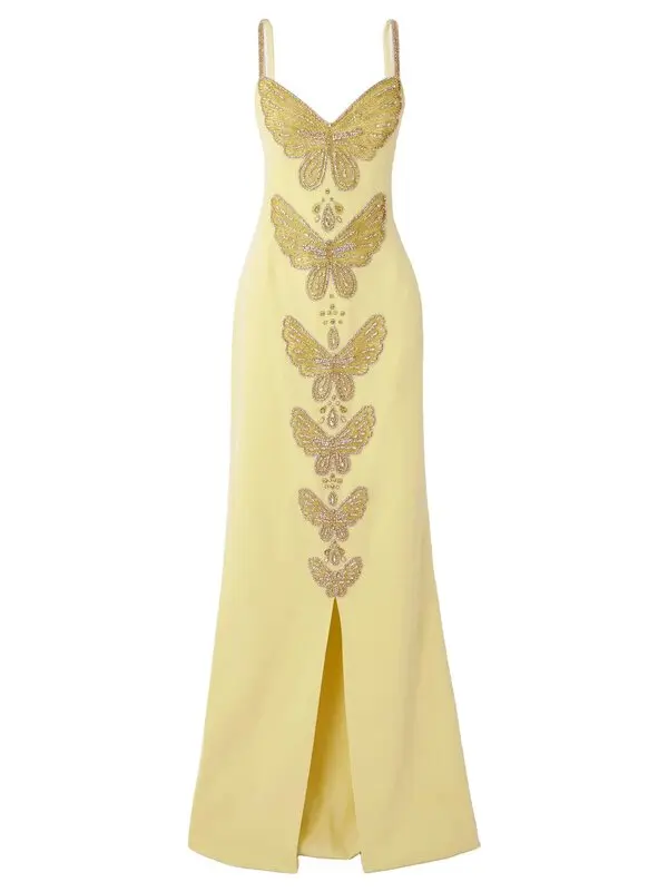 GEORGES HOBEIKA Embellished Silk-blend Crepe Gown - Yellow
