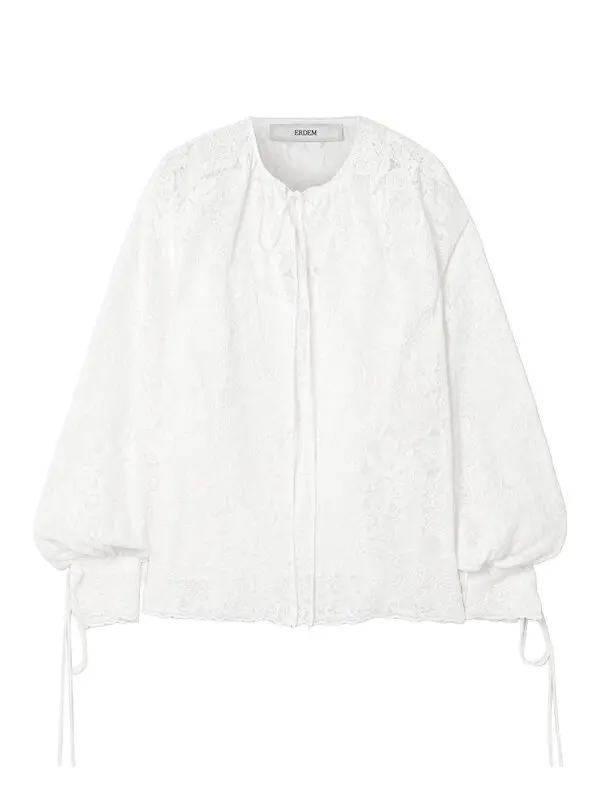 Erdem Tie-neck Cotton-lace Blouse - Ivory