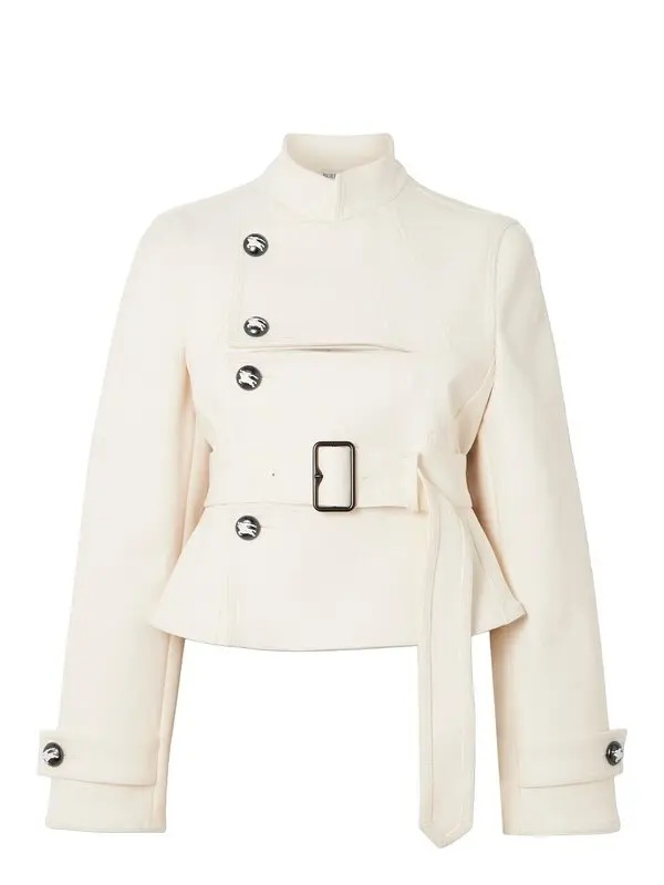 Burberry Embellished Belted Canvas Jacket - Off-white