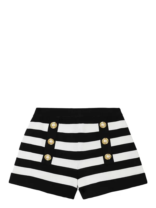 Balmain Faux Pearl-embellished Striped Knitted Shorts - Black