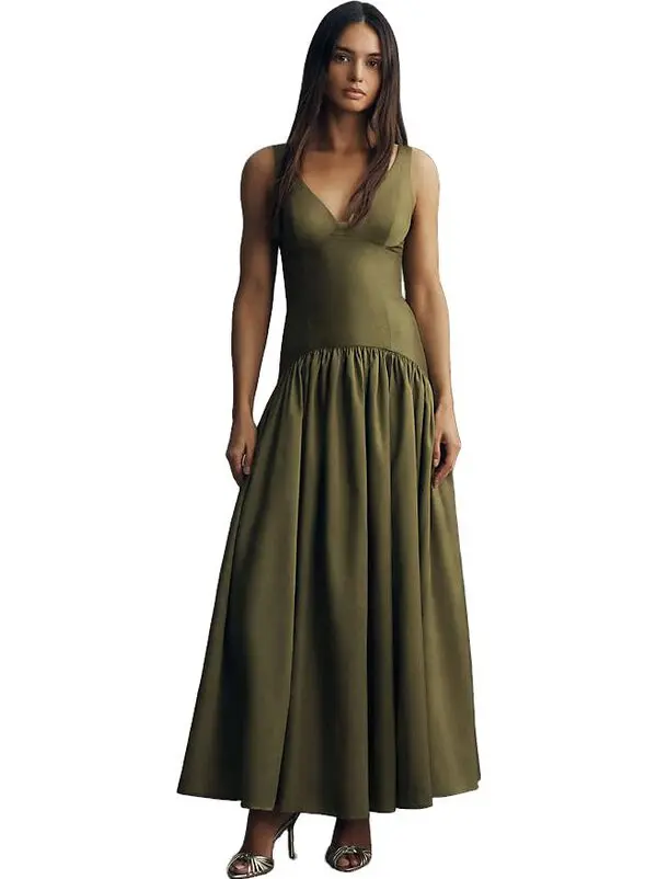 HUTCH Gabriella V-neck Drop-waist Maxi Dress - Hibrushed Brass