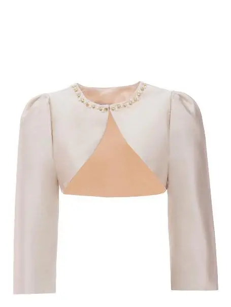 TULLEEN Cropped Satin Cardigan - Champagne