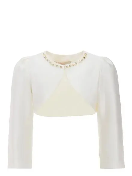 TULLEEN Cropped Satin Cardigan - Cream