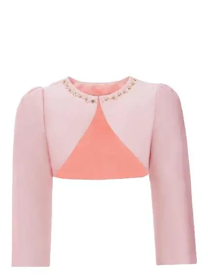 TULLEEN Cropped Satin Cardigan - Peach Pink