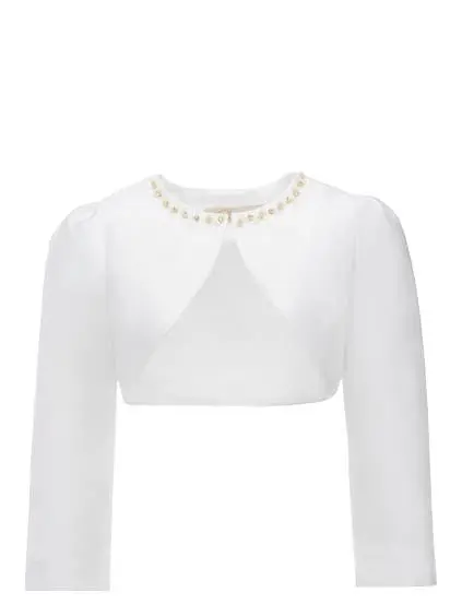 TULLEEN Cropped Satin Cardigan - White