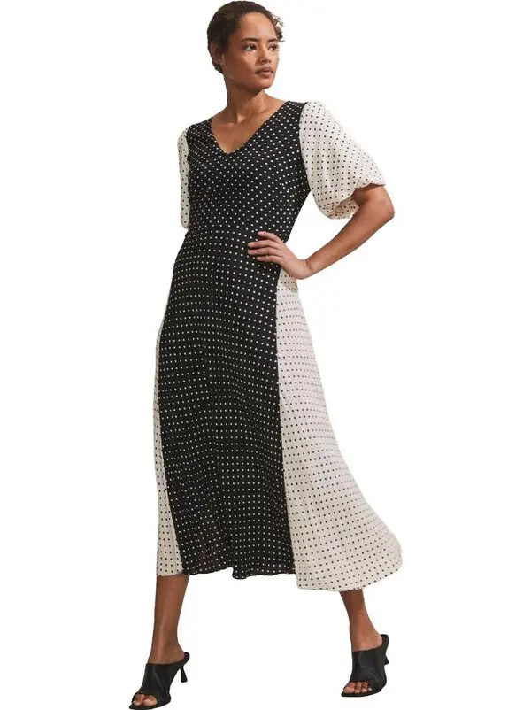 RO&ZO Contrast Spot Midi Dress - Mono