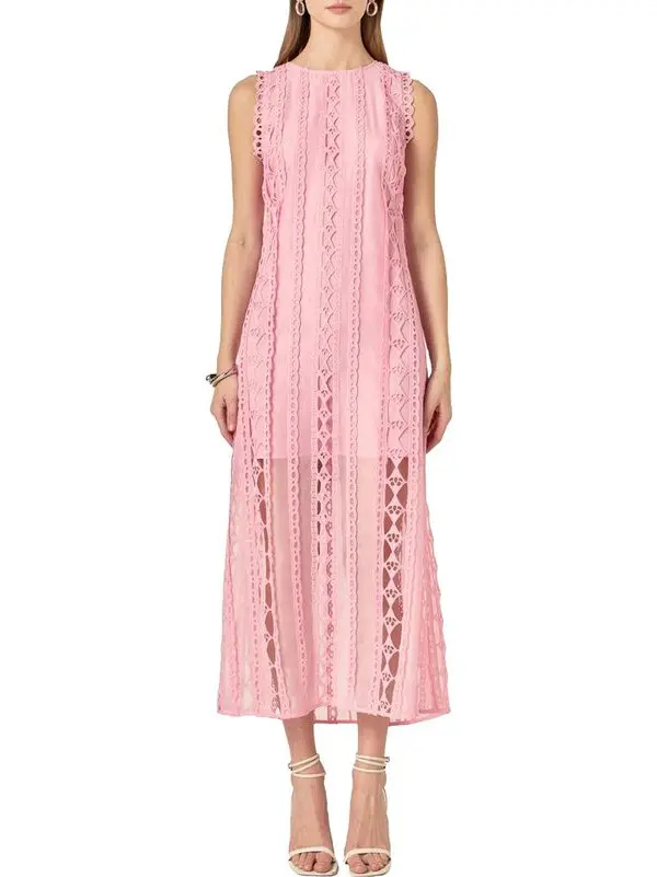 Endless Rose Lace Overlay Midi Dress - Pink