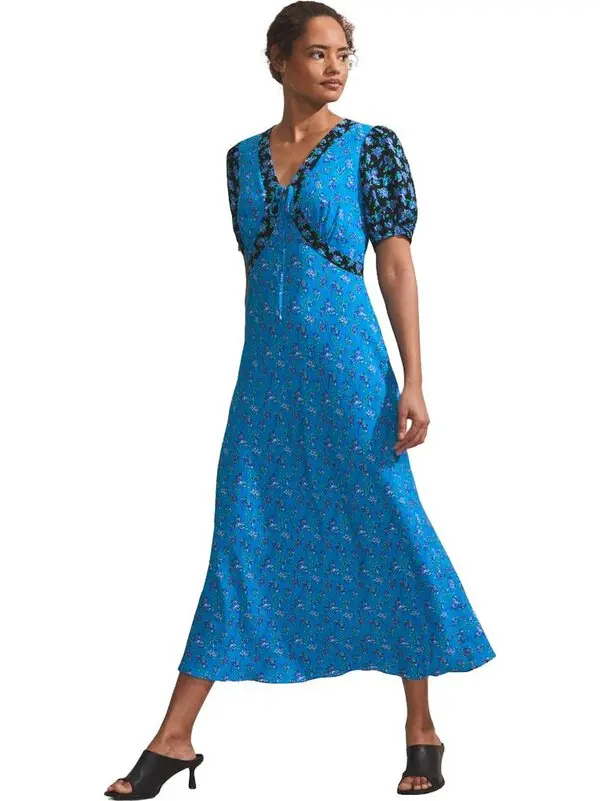 RO&ZO Floral Ditsy Print Midi Dress - Blue