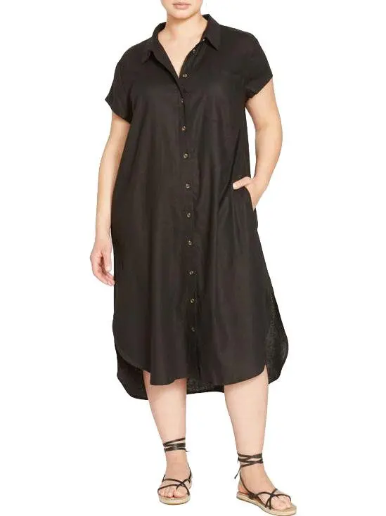 Universal Standard Dune Linen Blend Midi Shirt Dress - Black