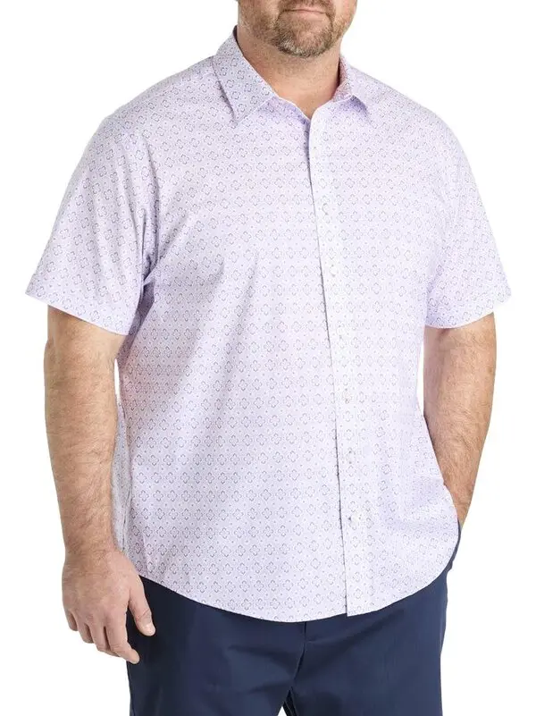 SYNRGY BY DXL Big & Tall Quatrefoil Pattern Sport Shirt - Purple