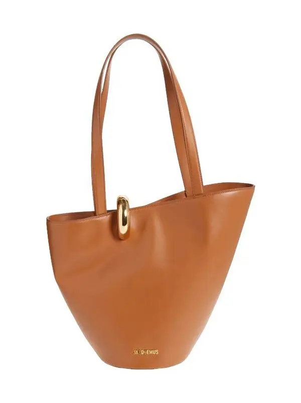 Jacquemus The Medium Bambola Asymmetric Leather Bucket Bag - Light Brown 810