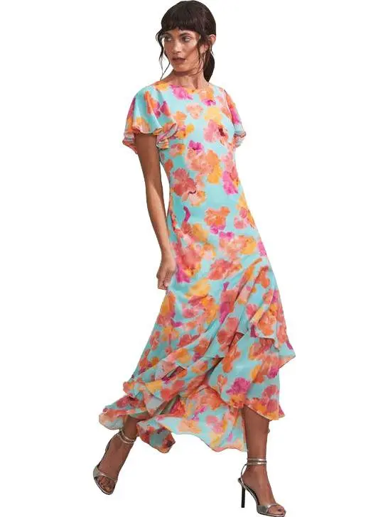 RO&ZO Floral Frill Sleeve Maxi Dress - Blue
