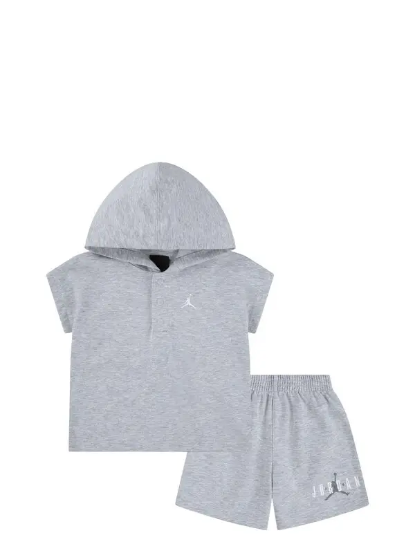 JORDAN French Terry Henley Hoodie & Sweat Shorts Set - Light Grey Heather