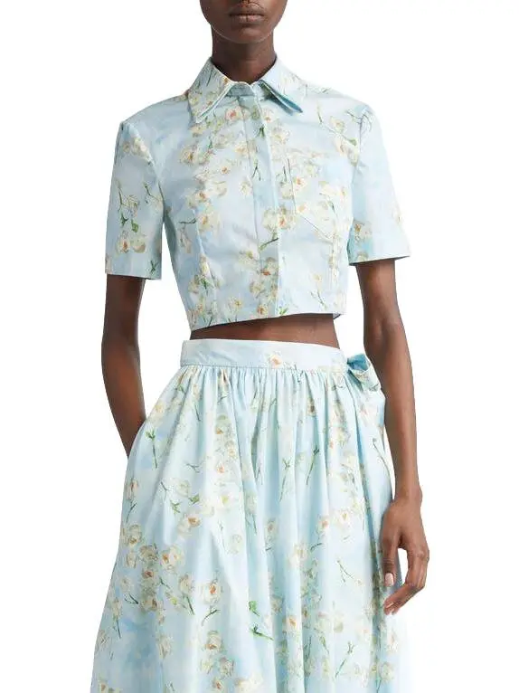 EMILIA WICKSTEAD Natalie Floral Crop Shirt - Little Lillies On Blue