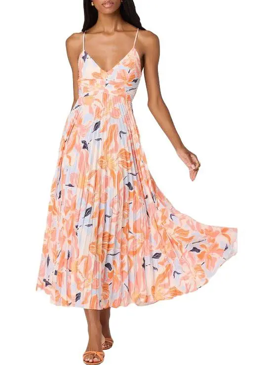 Astr The Label Blythe Pleated Maxi Dress - Orange Blue Floral