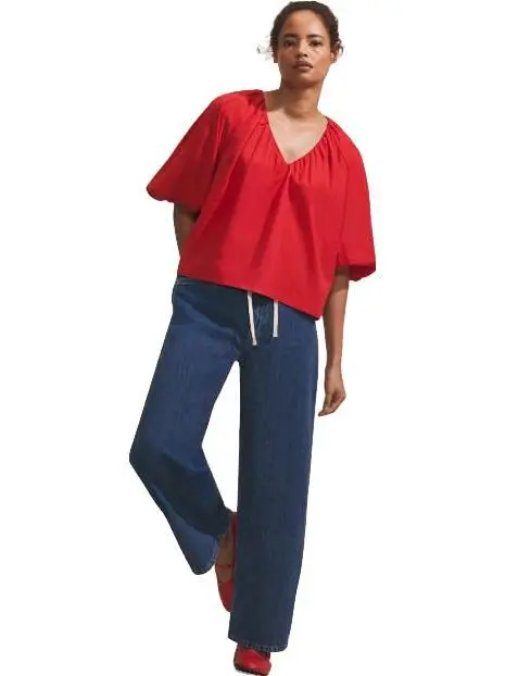 RO&ZO Puff Sleeve V-neck Top - Red