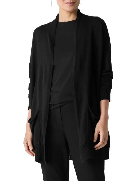 Eileen Fisher Patch Pocket Organic Linen Blend Cardigan - Black