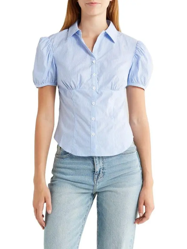 Lioness Mon Cheri Cotton Button-up Shirt - Blue Stripe