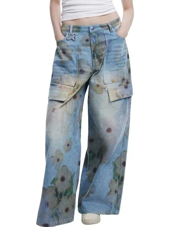 Desigual Collina Strada Floral Cargo Jeans - Light Blue