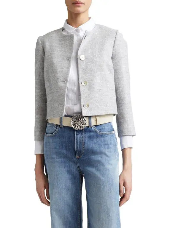 Eleventy Cotton Blend Tweed Crop Jacket - Light Melange Grey