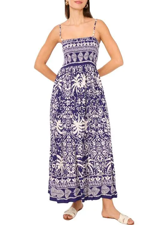 Vince Camuto Smocked Maxi Sundress - Navy White