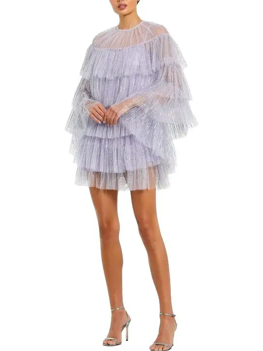 Mac Duggal High Neck Tiered Ruffle Dress - Lilac