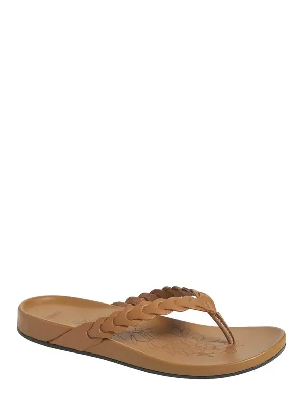 Olukai Lei Leather Flip Flop - Tan / Tan