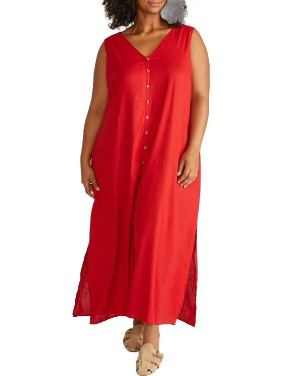 Universal Standard Islet Linen Blend Maxi Dress - Ruby Red