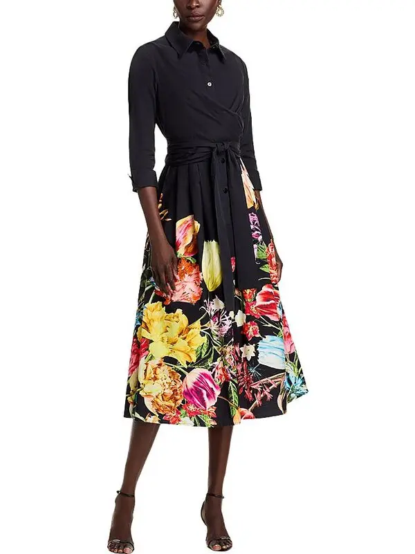 Rickie Freeman For Teri Jon Printed Cotton Shirt Dress - Black Multi