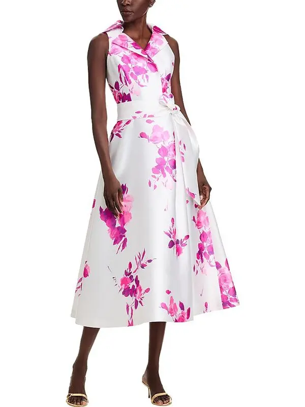 Rickie Freeman For Teri Jon Pique Mikado Dress - White Pink