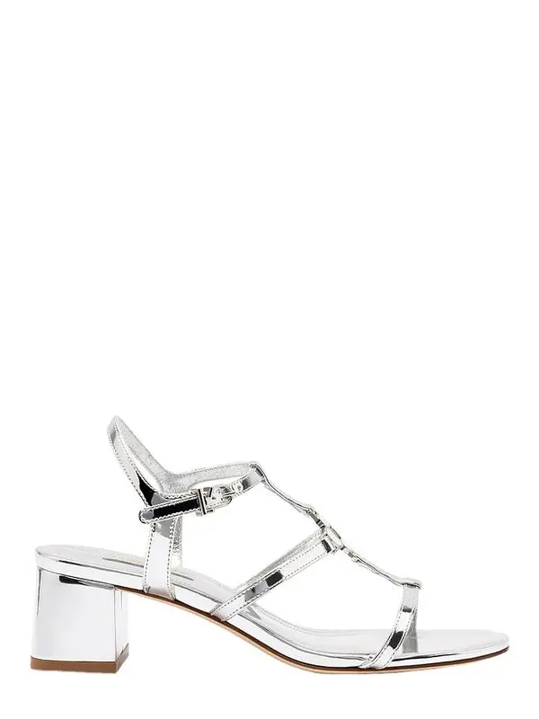 Larroude Hana Block Heel Sandals - Silver