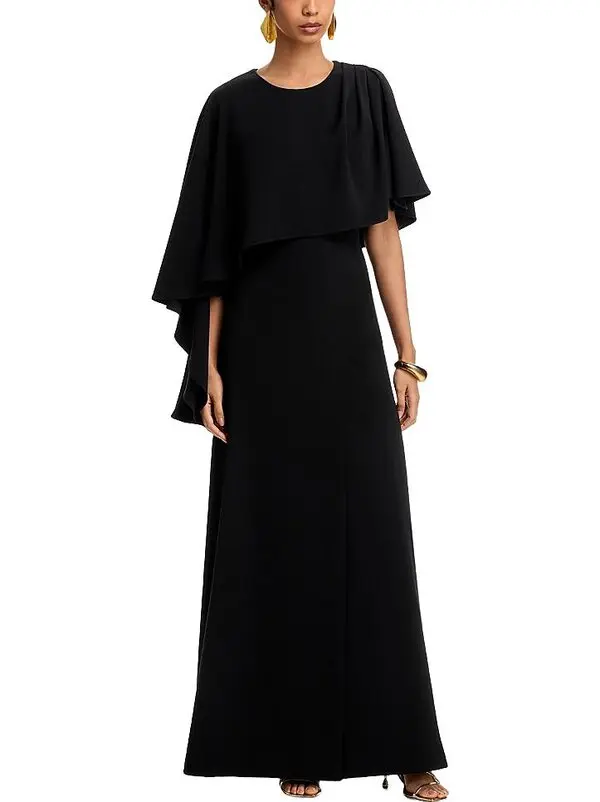 Black Halo Martine Cape Sleeve Gown - Black