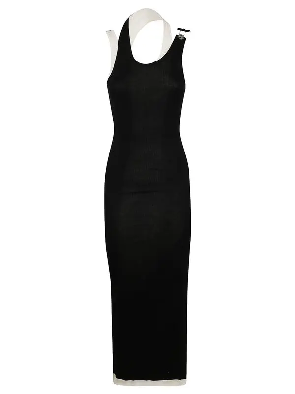 Jean Paul Gaultier Cotton Ribbed Twisted Double Layer Sleeveless Dress - Black
